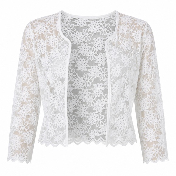 SHEIN | Sweaters | Shein Curve White Floral Lace Shrug Bolero Open ...